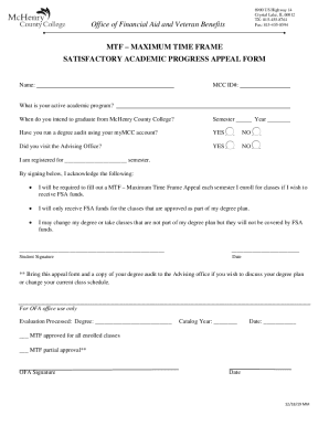 Fillable Online insidemcc mchenry Maximum Time Frame SAP Appeal Form ...