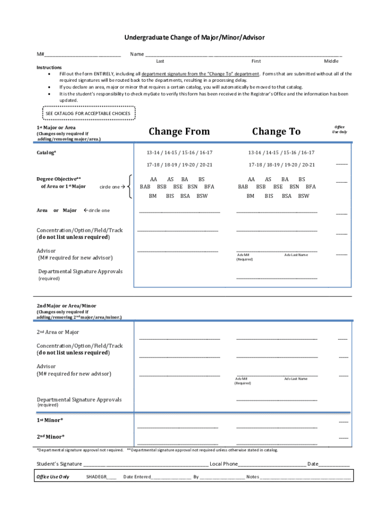 Fillable Online Undergraduate CHANGE OF MAJOR/MINOR FORM Academic ...