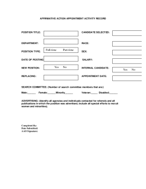 Fillable Online AFFIRMATIVE ACTION APPOINTMENT ACTIVITY RECORD.PDF Fax Email Print - pdfFiller