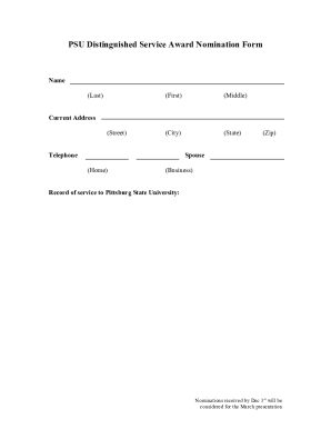 Fillable Online PSU Distinguished Service Award Nomination Form Fax Email Print - pdfFiller