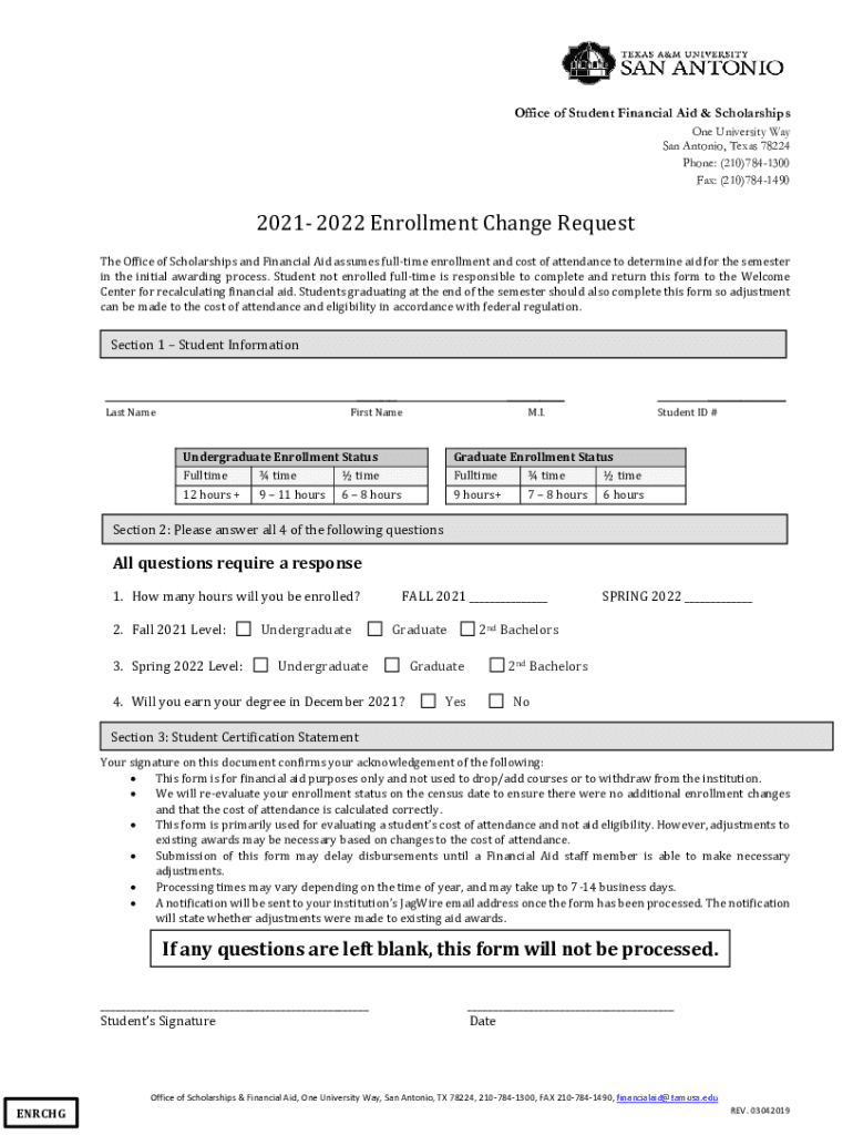 Fillable Online 2020-2021 Enrollment Change Request Form Fax Email ...