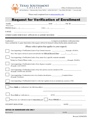 Fillable Online Request for Verification of Enrollment - TSC Fax Email ...