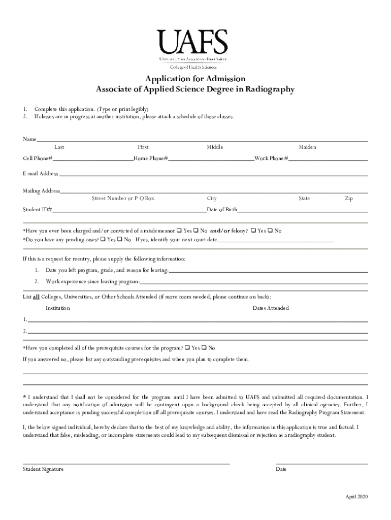 Fillable Online Radiography - Health Sciences - UAFS Fax Email Print - pdfFiller
