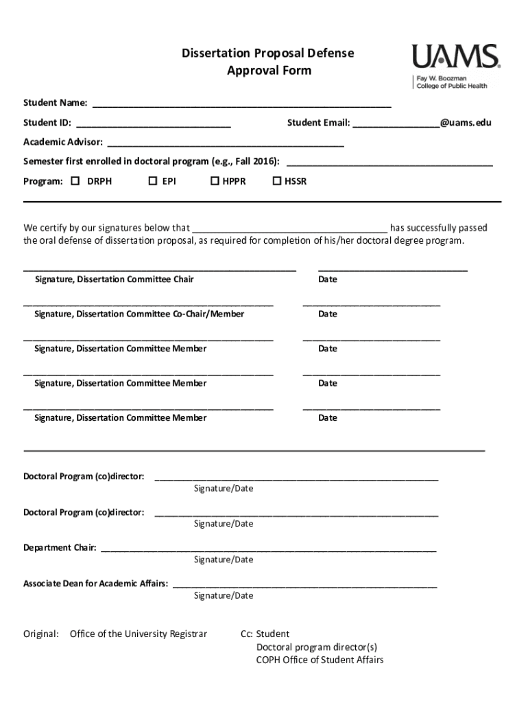 Fillable Online publichealth uams Dissertation Final Defense Approval Form Fax Email Print ...