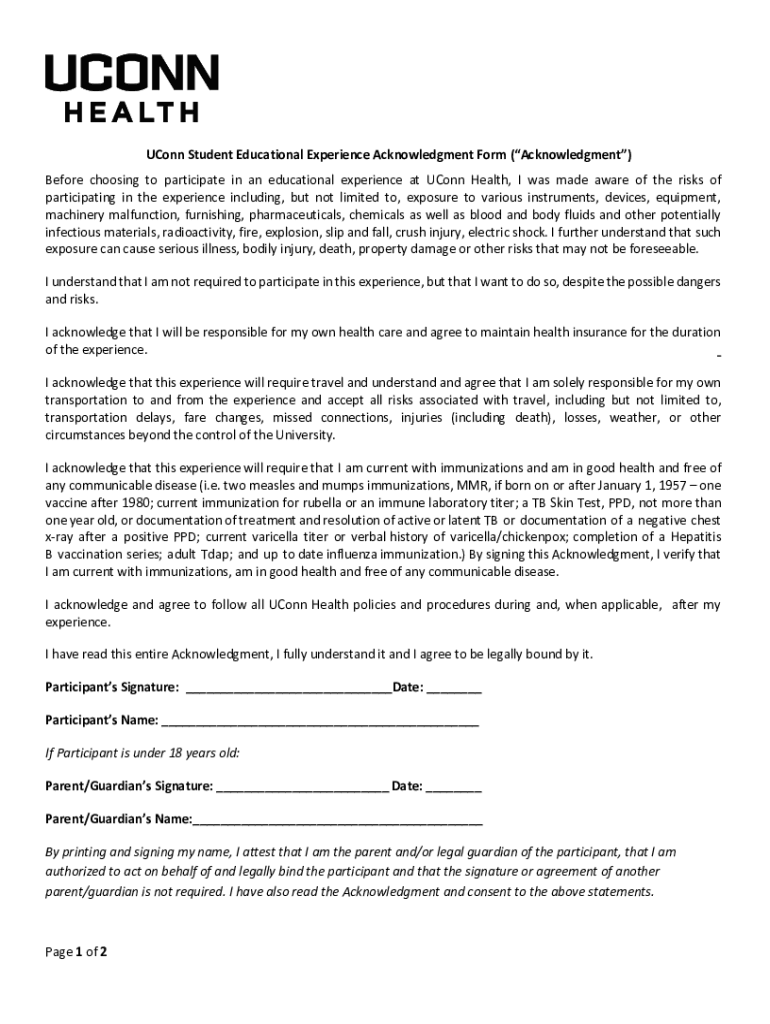 Fillable Online UConn Student Educational Experience Acknowledgment ...