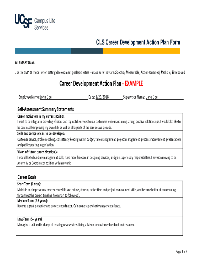 Fillable Online campuslifeservices ucsf CLS Career Dev Action Plan Form ...