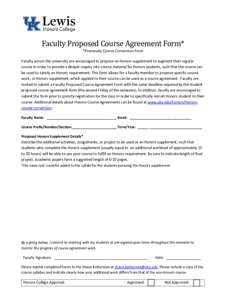 Fillable Online Faculty Proposed Course Agreement Form Fax Email Print ...