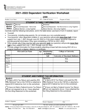 Dependent Verification Worksheet Fafsa NCAT Verification Worksheet