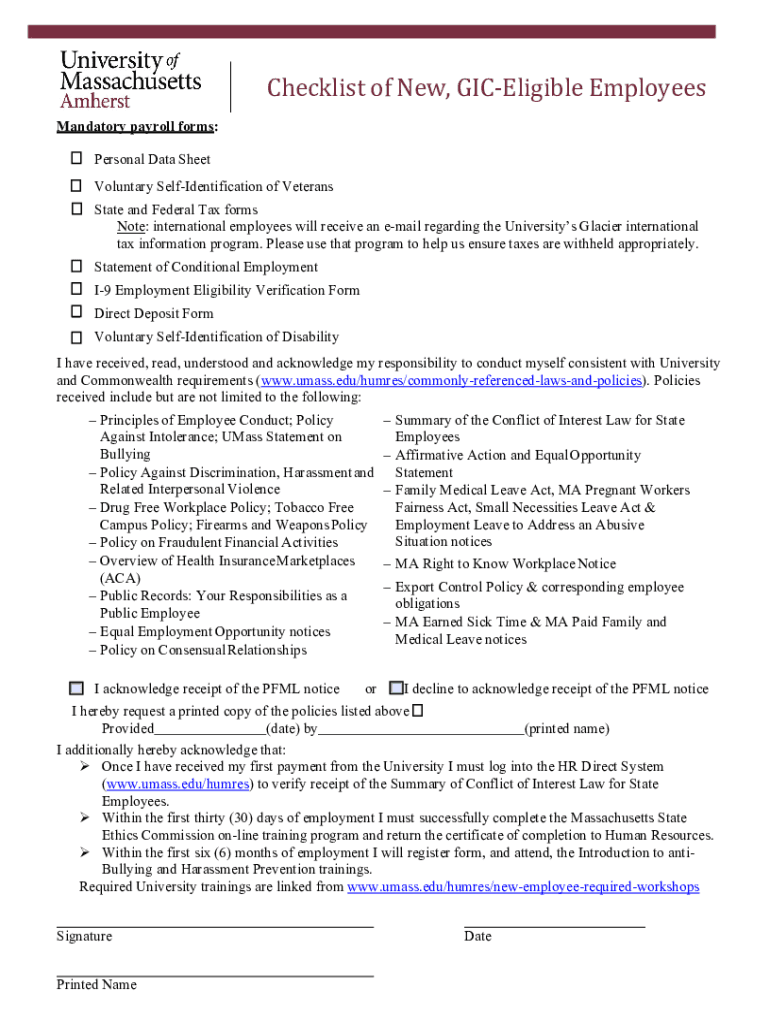 Fillable Online Fillable Online Checklist of New, GIC-Eligible ...