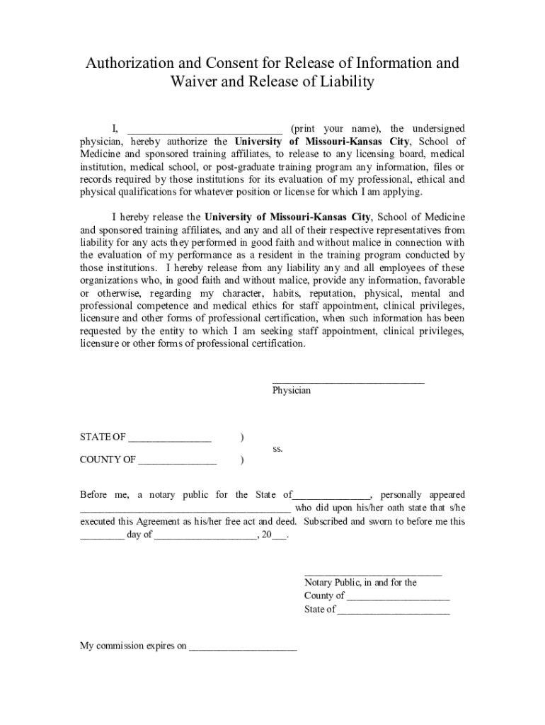 Fillable Online med umkc Authorization and Consent for Release of Information and Fax Email ...