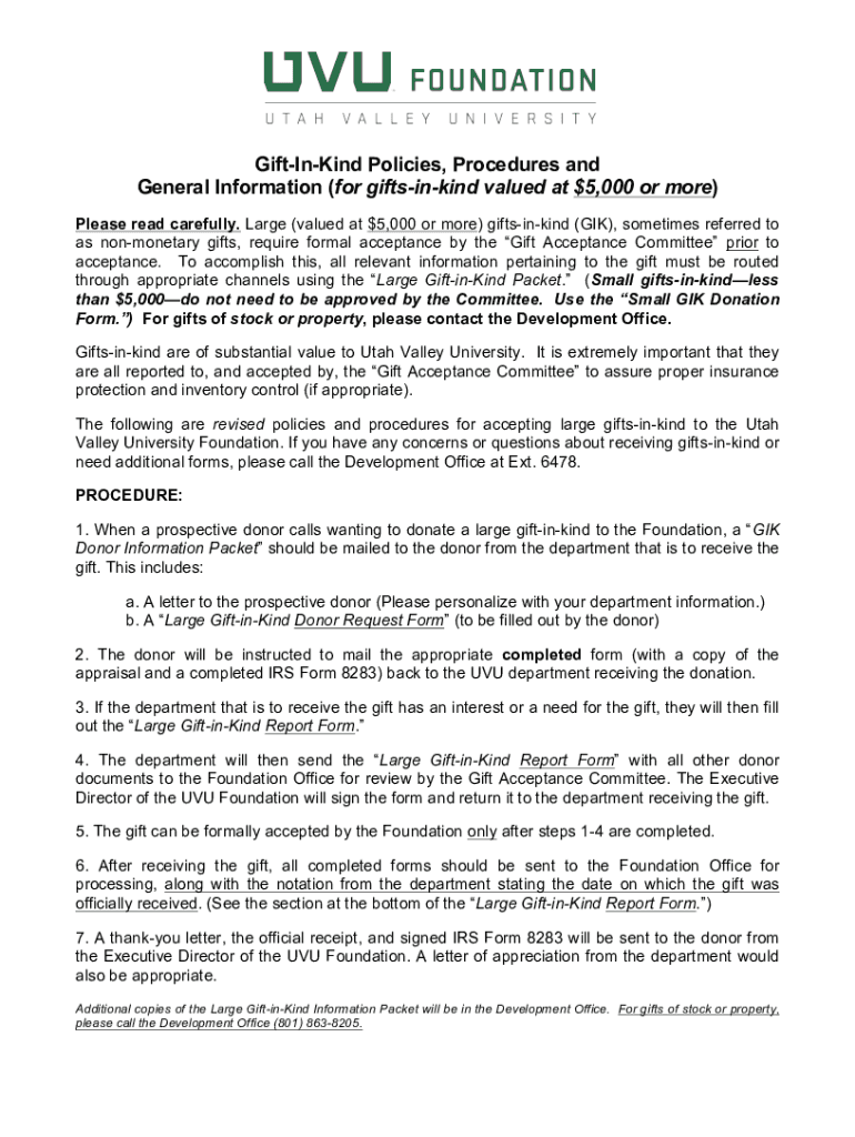 Fillable Online Fillable Online uvu Donation Form for Large Gifts-in-Kind ... Fax Email Print ...