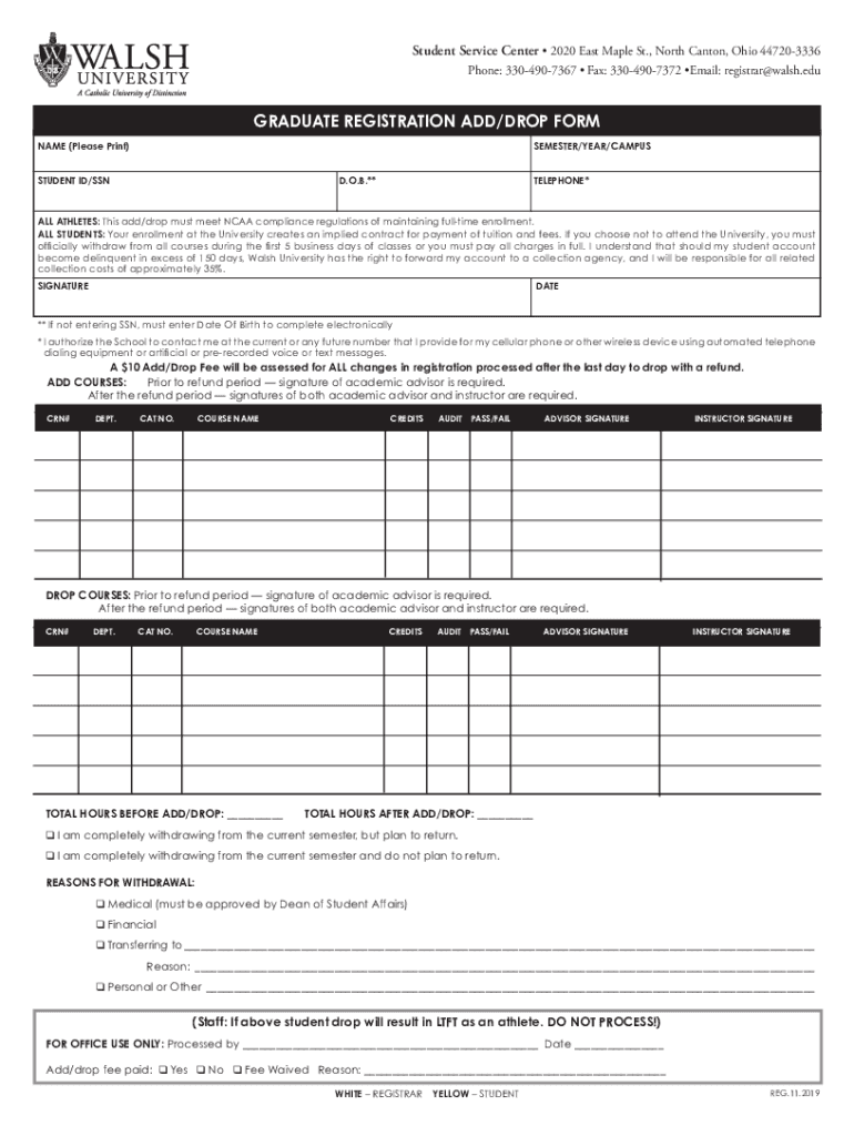 Fillable Online walsh university registrar Fax Email Print - pdfFiller