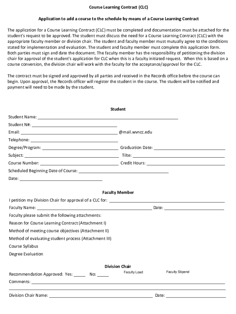 Fillable Online Course Learning Contract (CLC) Application to add a ...