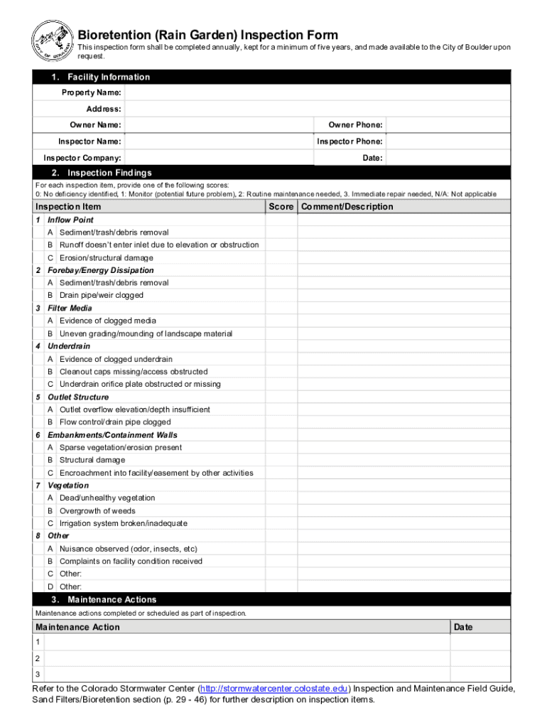 Fillable Online City of Boulder SCM Inspection Forms Attachment B FINAL ...