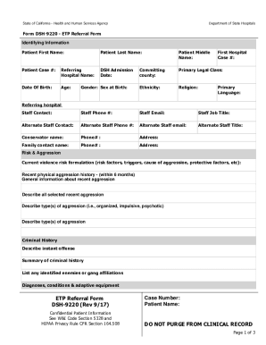 Fillable Online DSH-9220 Enhanced Treatment Program Referral Form. DSH-9220 Enhanced Treatment ...