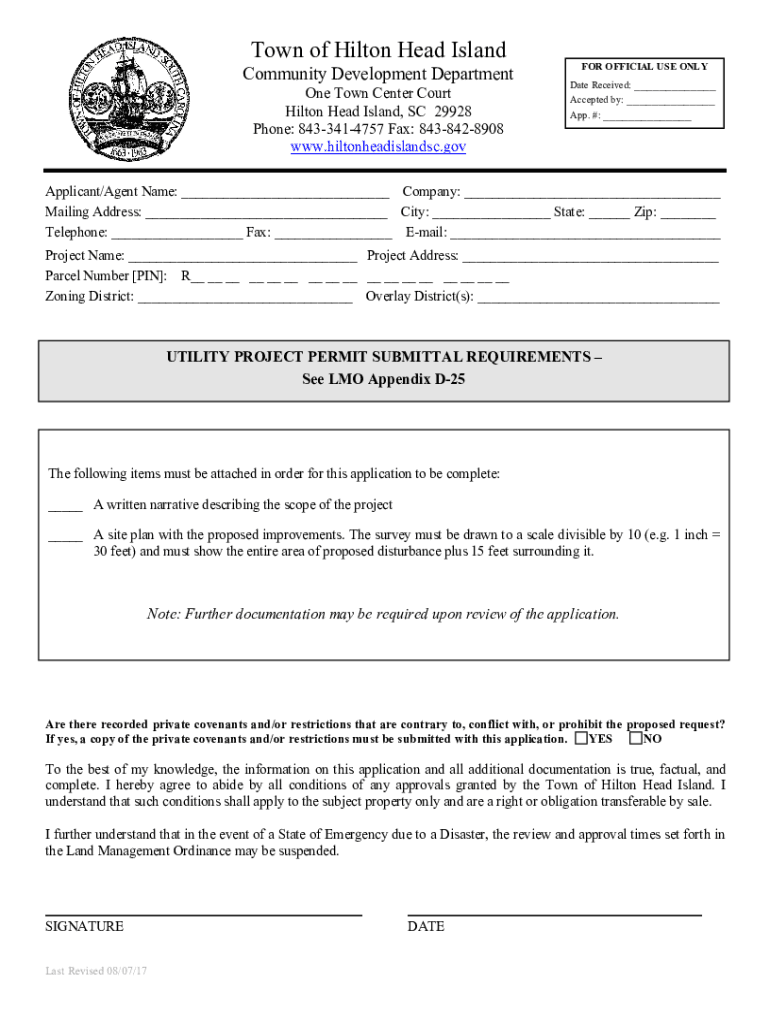 Fillable Online Utility Project Permit Application. Utility Project ...