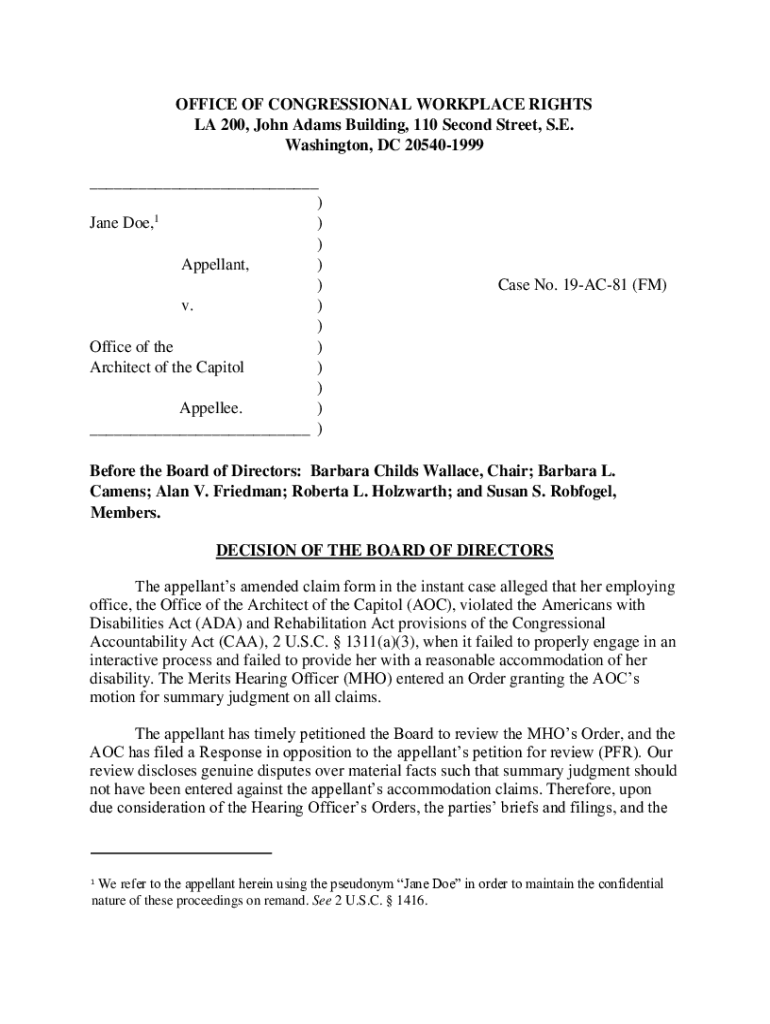 Fillable Online OFFICE OF CONGRESSIONAL WORKPLACE RIGHTS LA 200, John ...