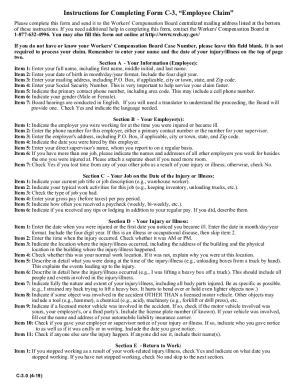 Fillable Online Instructions for Completing Form C-3, Employee Claim ...