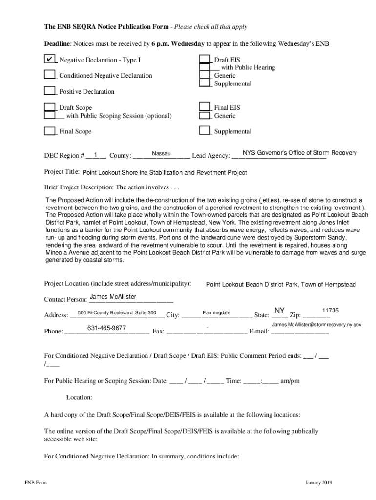 Fillable Online Fillable Online ENB SEQRA Notice Publication Form Fax ...