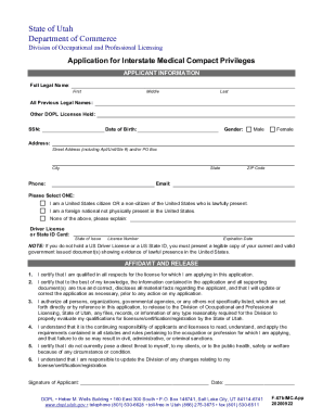 Fillable Online dopl utah Application for Interstate Medical Compact ...