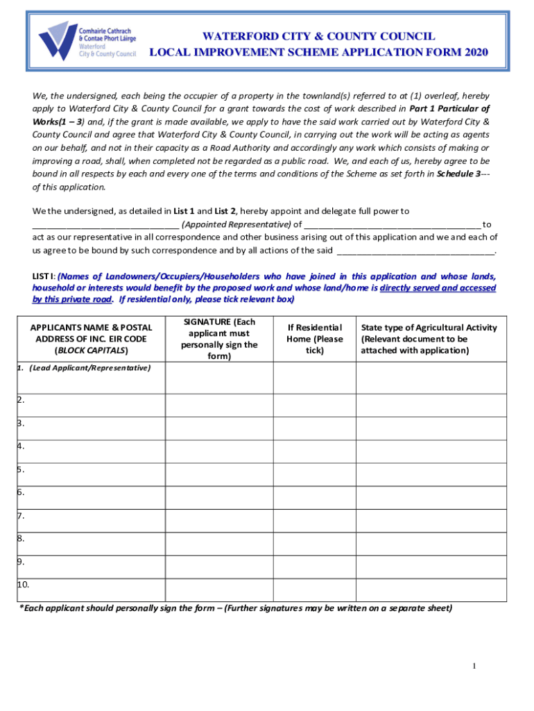 Fillable Online 1 APPLICATION FORM WATERFORD CITY AND COUNTY COUNCIL ...