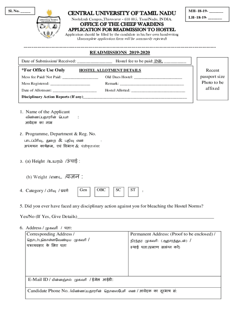 Fillable Online CENTRAL UNIVERSITY OF TAMIL NADU (Established by an Act of ... Fax Email Print ...