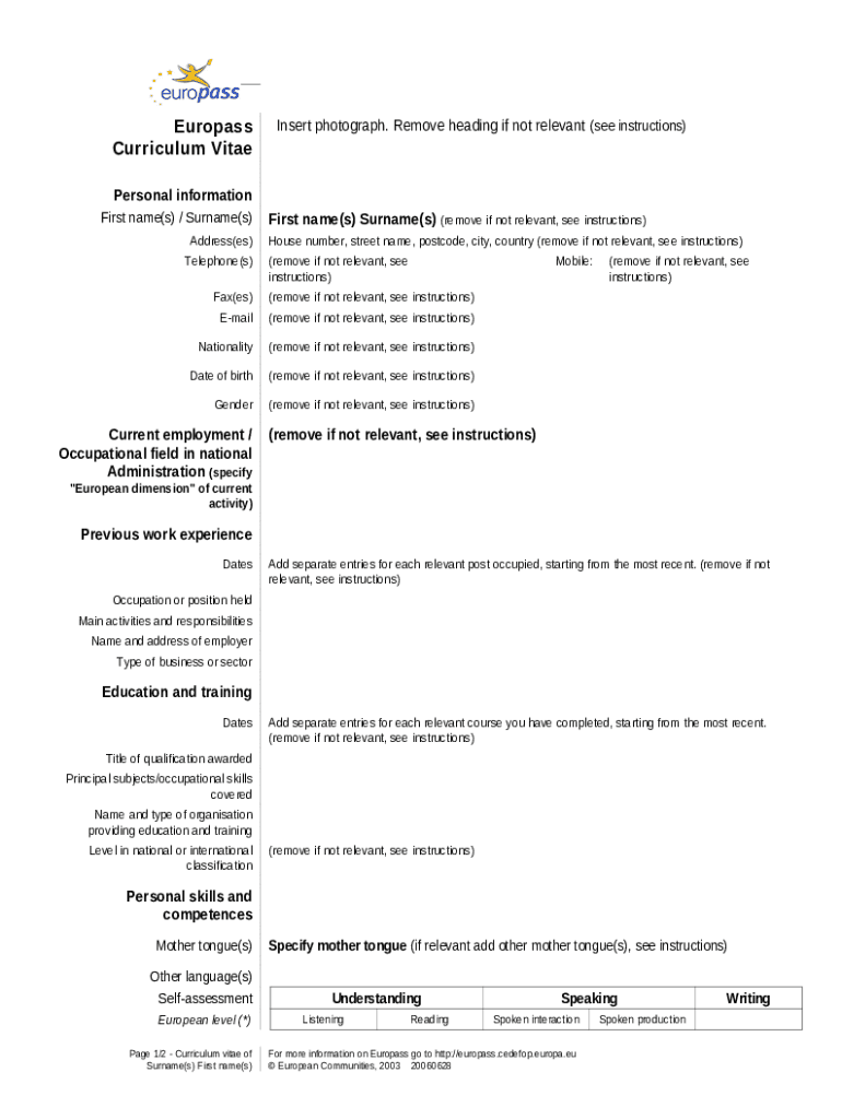 Europass Curriculum Vitae - ProZ.com Doc Template | pdfFiller