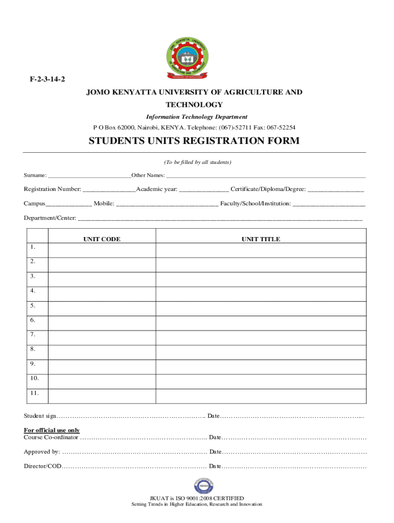 Fillable Online STUDENTS UNITS REGISTRATION FORM Fax Email Print ...
