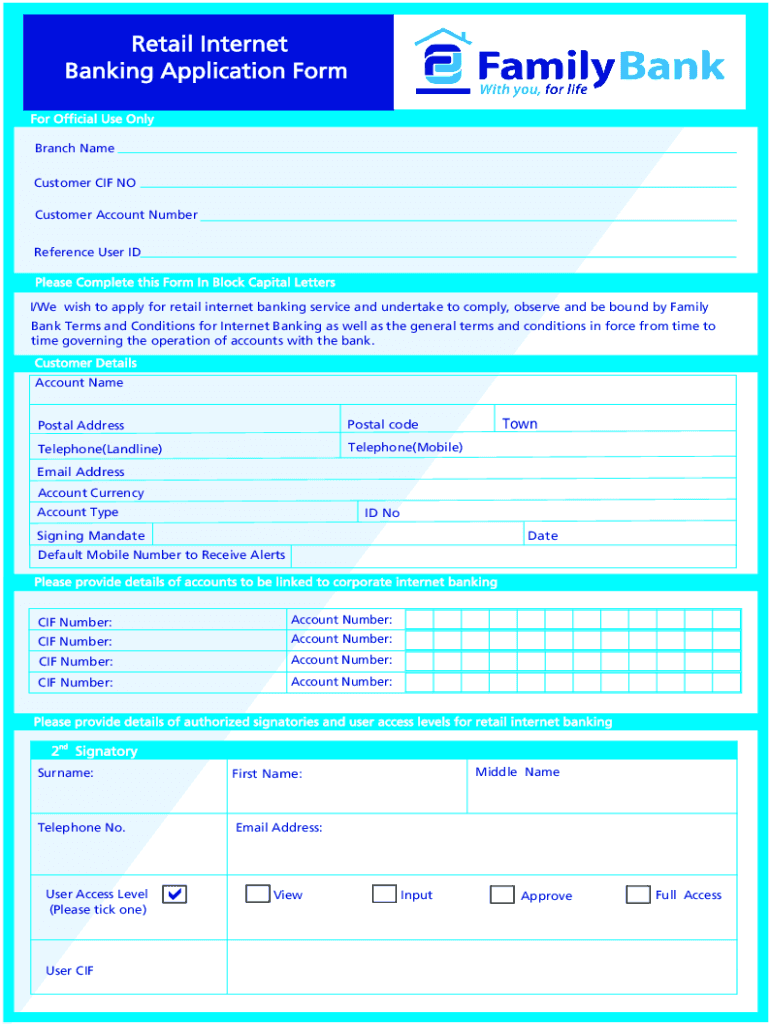 Fillable Online familybank co INTERNET BANKING APPLICATION FORM TO BE ...
