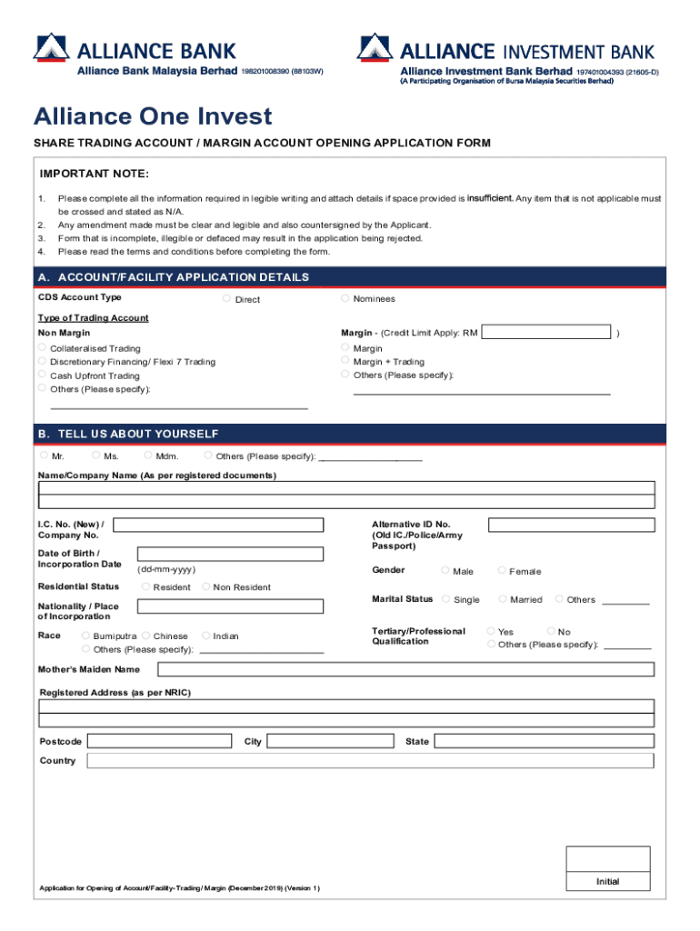 Fillable Online SHARE TRADING ACCOUNT / MARGIN ACCOUNT OPENING ...