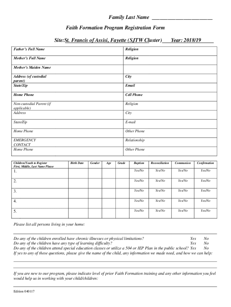 Fillable Online Registration Form - ST. FRANCIS OF ASSISI ROMAN ... Fax ...