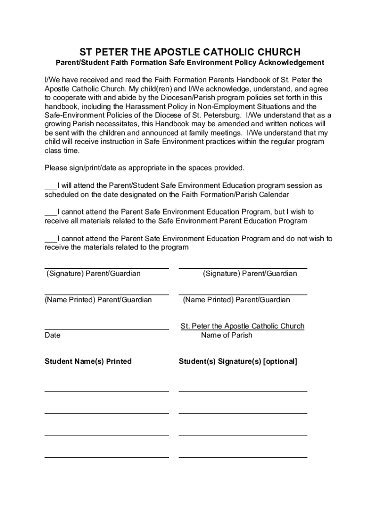 Fillable Online St. Peter the Apostle Catholic Church of Boerne - Faith ...