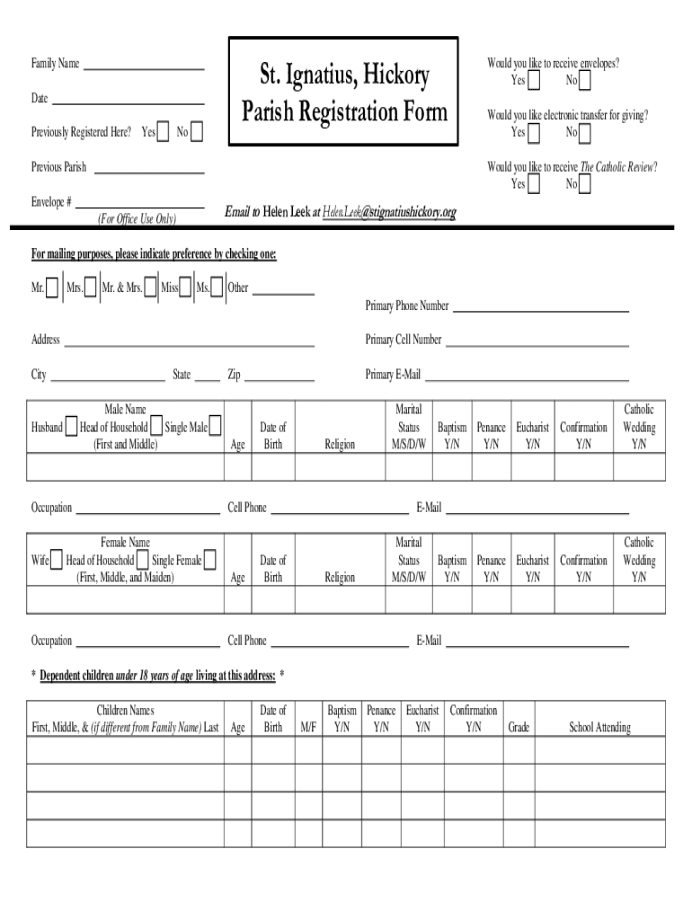 Fillable Online St. Ignatius, Hickory - Roman Catholic ChurchForest Hill, MD Fax Email Print ...