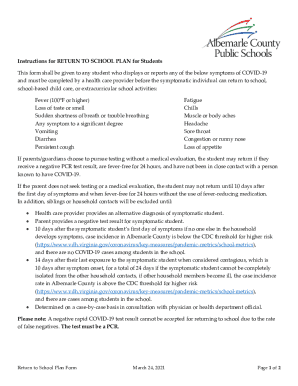 Fillable Online Instructions for RETURN TO SCHOOL PLAN for Students Fax ...