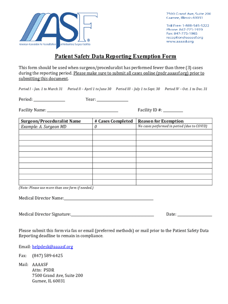 Fillable Online Patient Safety Data Reporting Exemption Form Fax Email ...