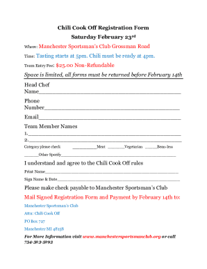 Fillable Online Chili Cook Off Registration Form Saturday February 23rd ...