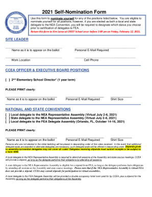 Fillable Online 2021 Self-Nomination Form - Stateweb Fax Email Print ...