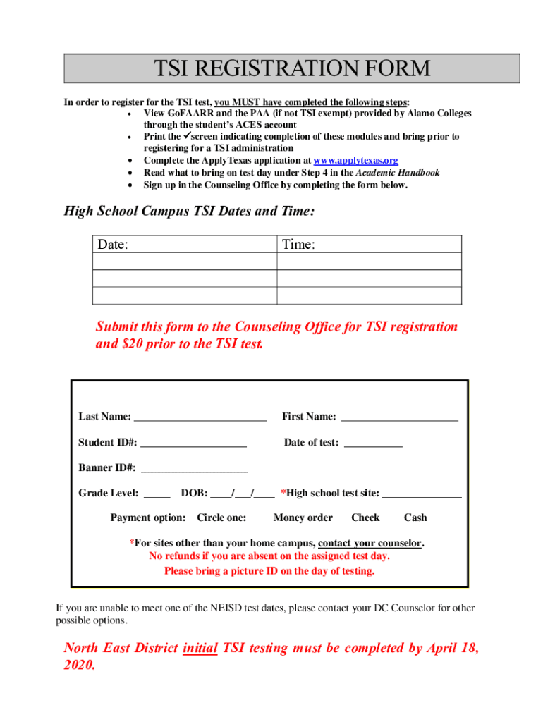 Fillable Online View GoFAARR and the PAA (if not TSI exempt) provided by Alamo Colleges Fax ...