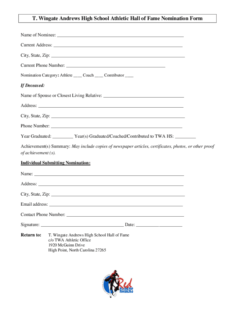 Fillable Online Fillable Online TWA Hall of Fame Nomination Form Fax ...