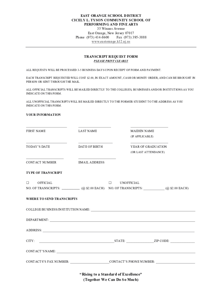 Fillable Online Tyson Transcript Request Form.docx Fax Email Print ...