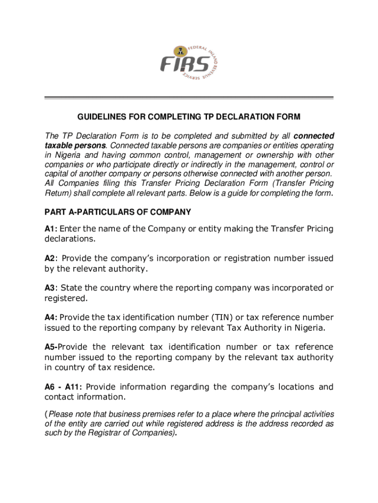 Fillable Online guidelines for completing the tp disclosure form Fax ...