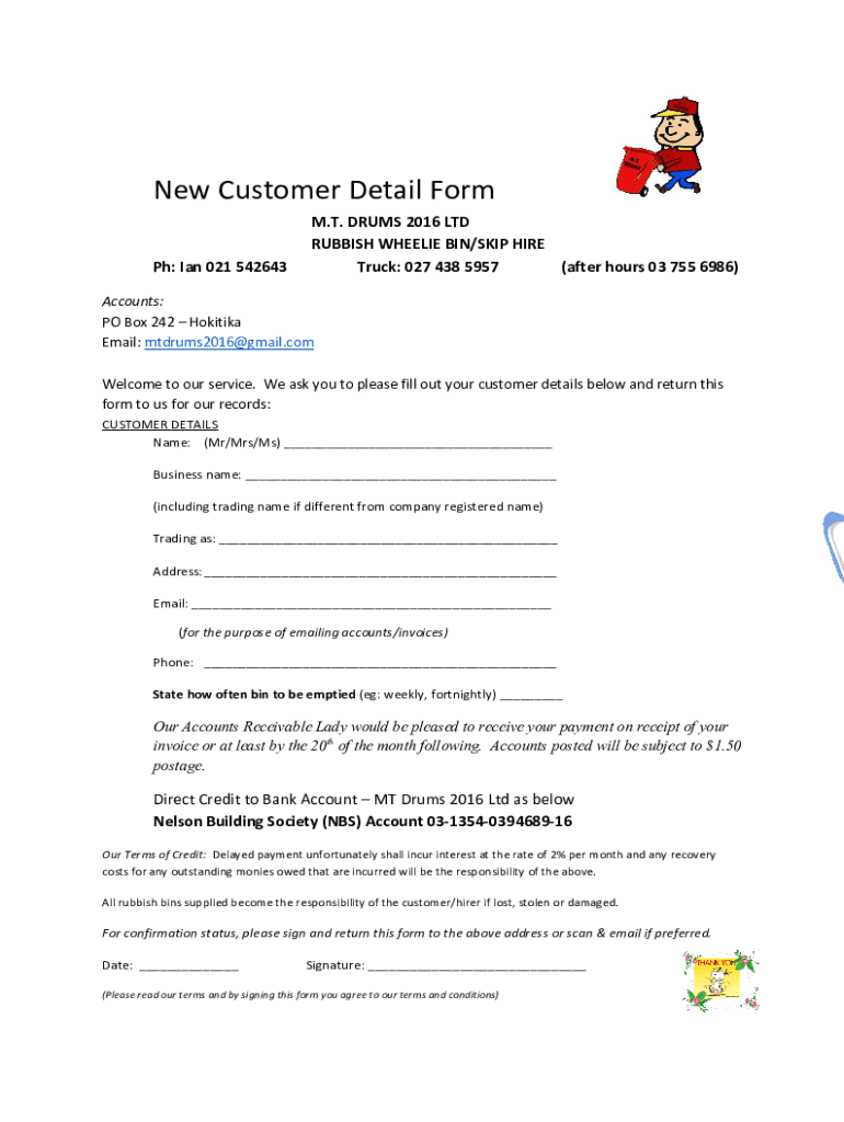 Fillable Online Customer Detail Form - MT DRUMS/RUBBISH - Home Fax ...