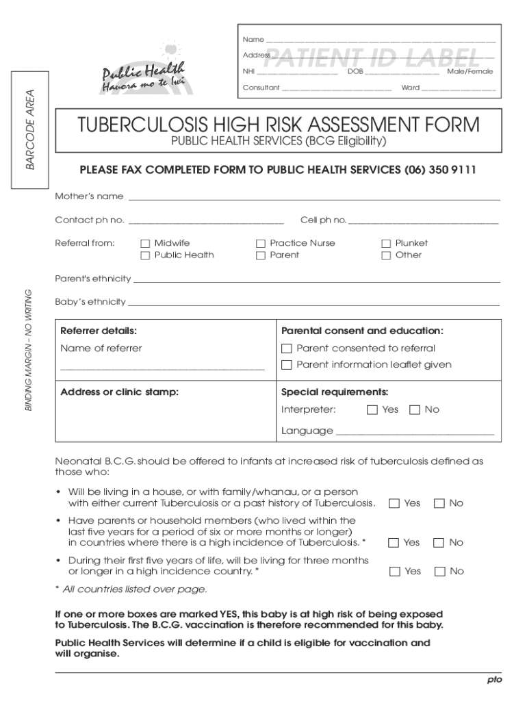 Fillable Online Assessment Form - Tuberculosis High Risk Public Health ...