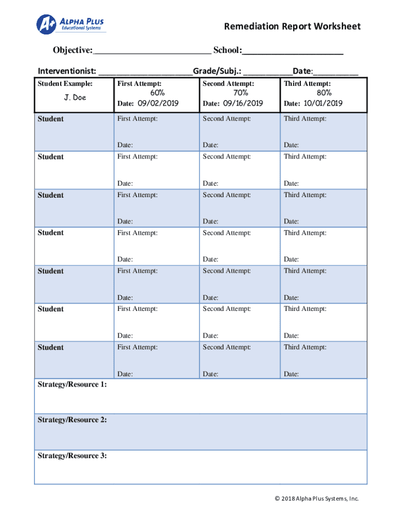 Fillable Online Remediation Report Worksheet - Alpha Plus Fax Email ...