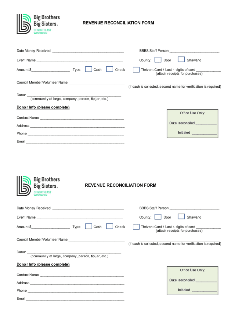 Fillable Online REVENUE RECONCILIATION FORM Fax Email Print - pdfFiller