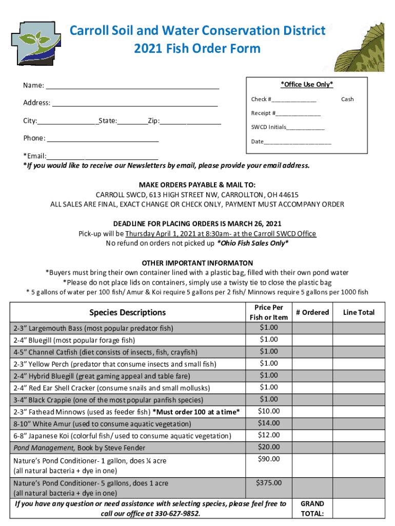 Fillable Online 2021 Fish Order Form Fax Email Print - pdfFiller