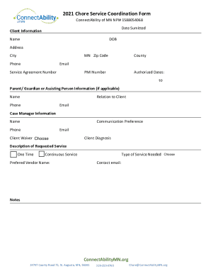 Fillable Online 2021 Chore Service Coordination Form Fax Email Print ...