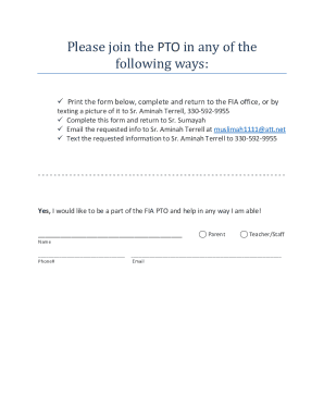 Fillable Online Please join the PTO in any of the following ways Fax ...