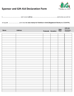Fillable Online Charities: Sponsorship and Gift Aid declaration form ...