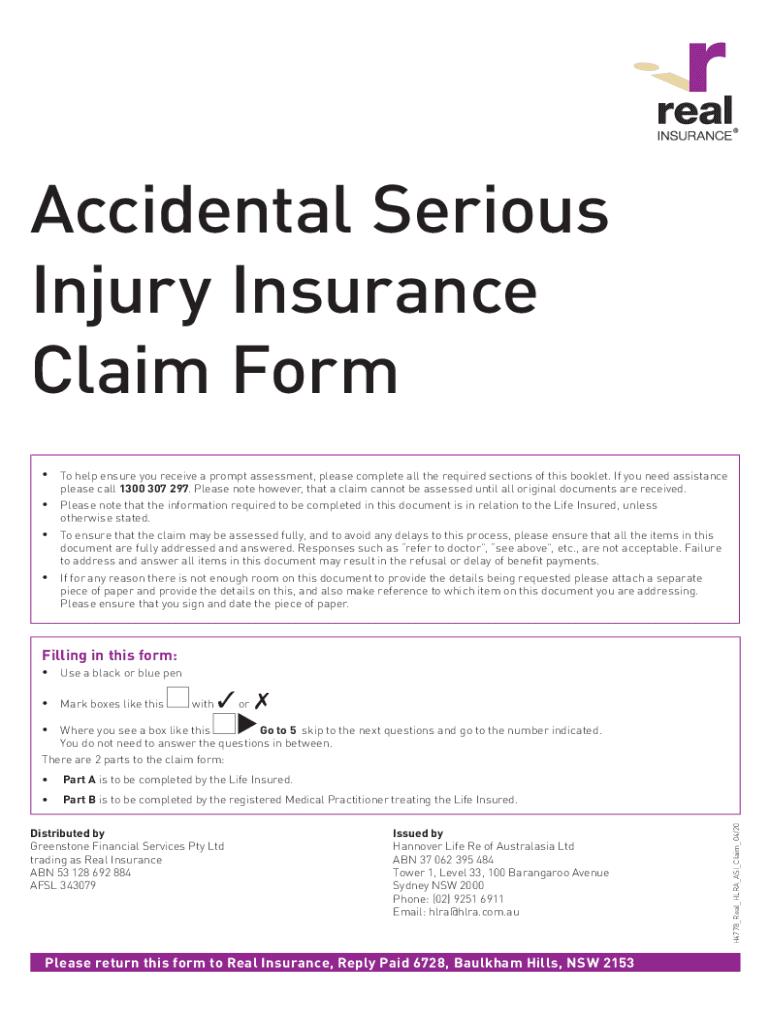 Fillable Online Real Accidental Serious Injury Insurance Claim Form Fax ...